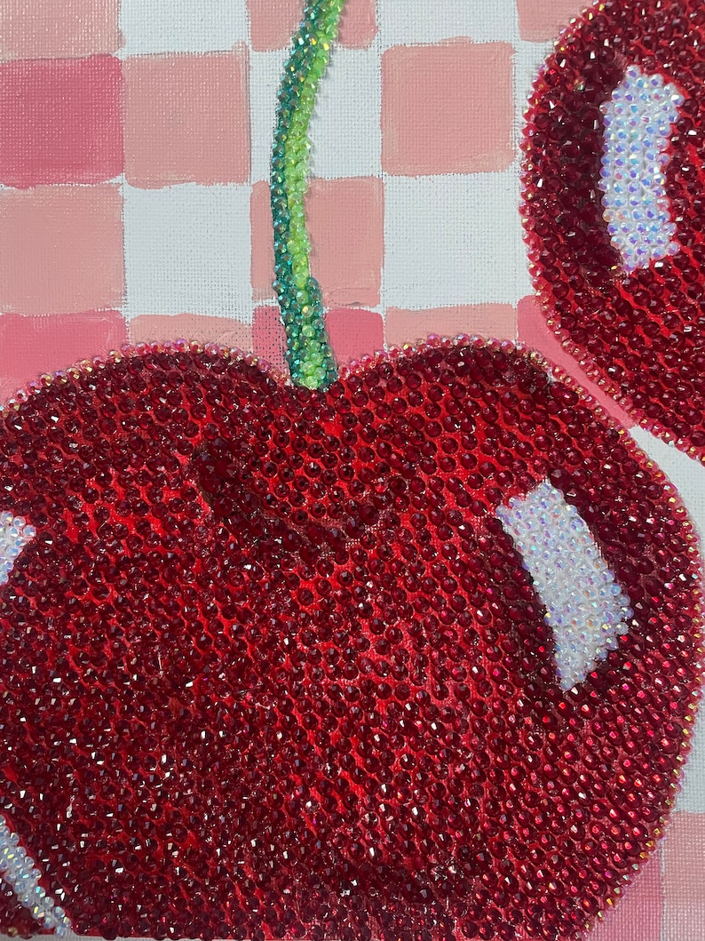 Cherry Checkered Bedazzled Painting - Etsy