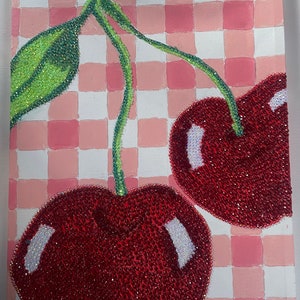 Cherry Checkered Bedazzled Painting - Etsy