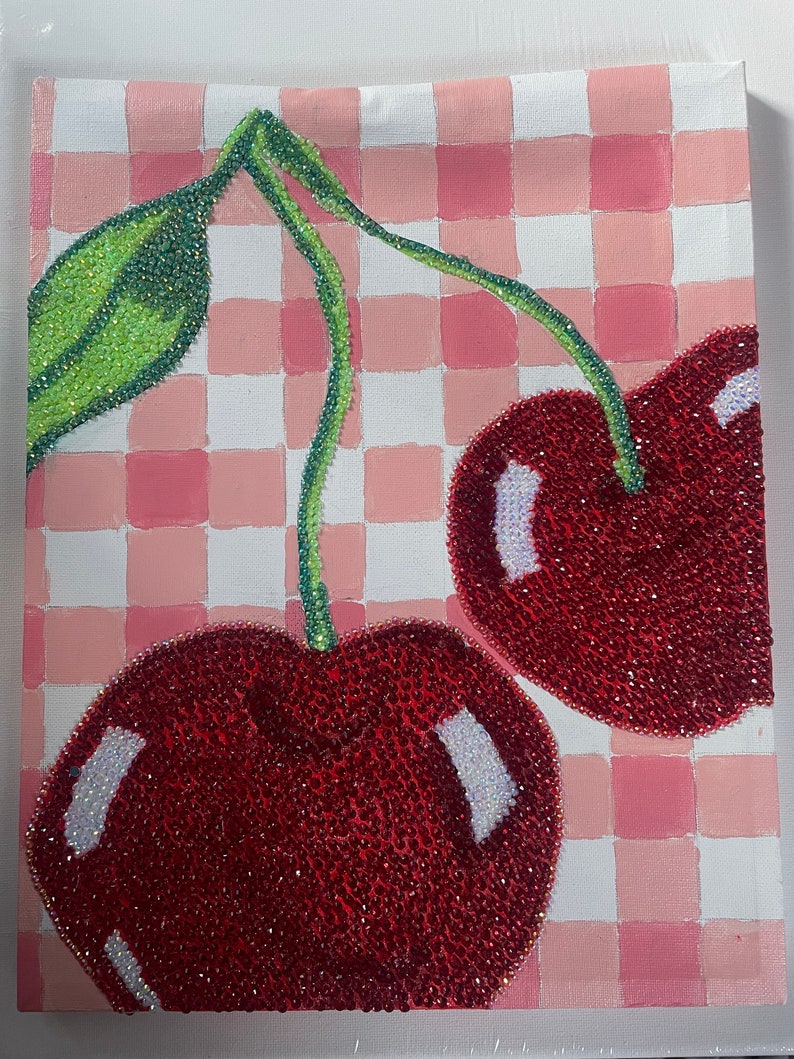 Cherry Checkered Bedazzled Painting - Etsy