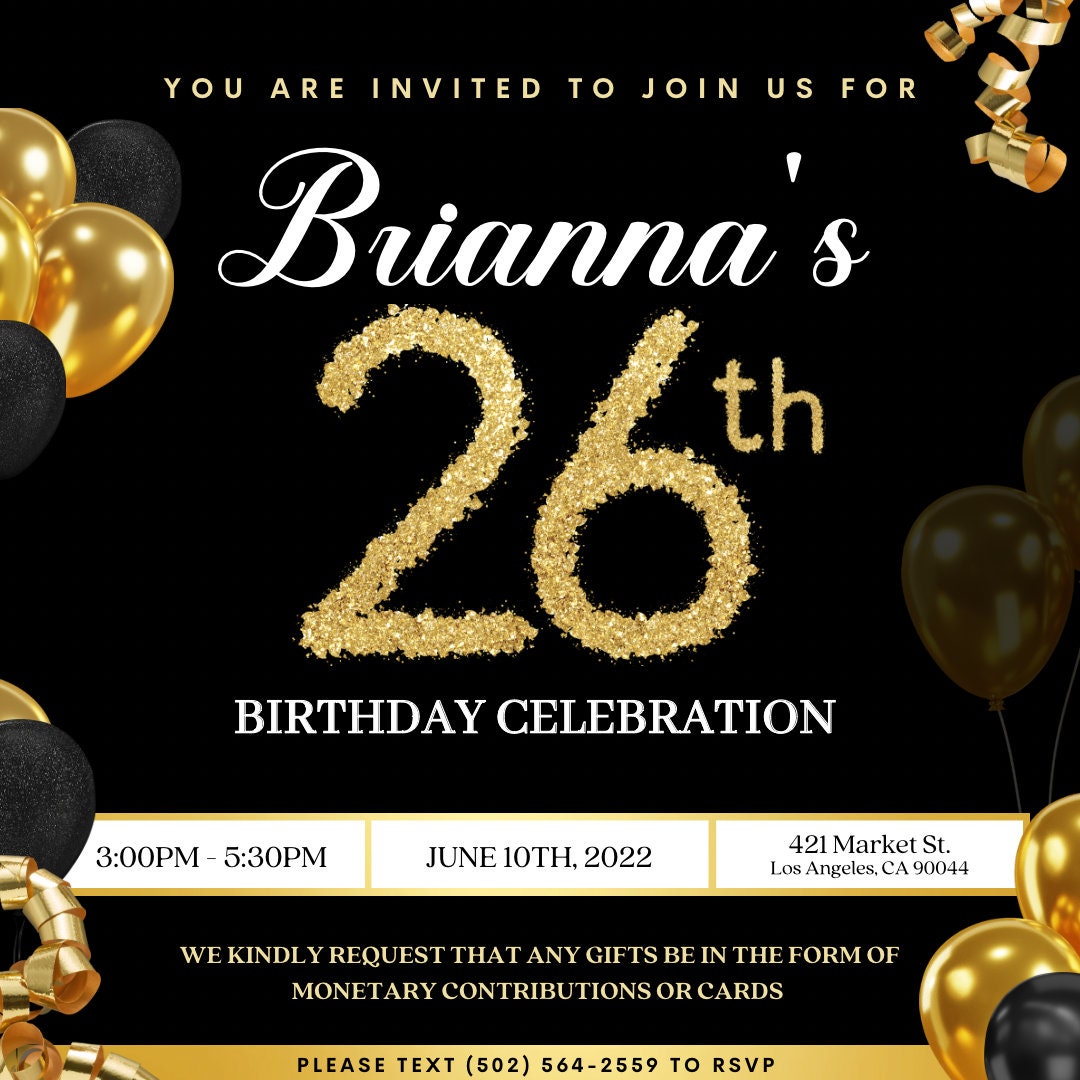 Canva Adult Birthday Party Invitation Flyer/ Black & Gold Dinner Party ...