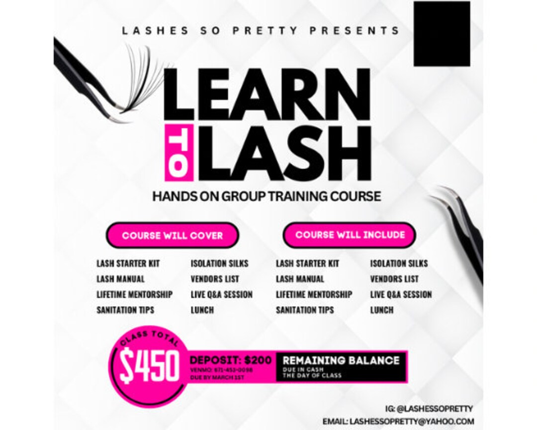 Canva Lash Training Template/ Pink & White Lash Course E-flyer ...