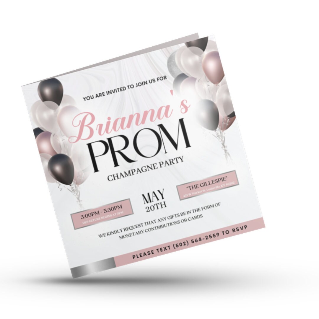 Canva Champagne Party Invitation/ DIY Pink and White Prom Send off ...