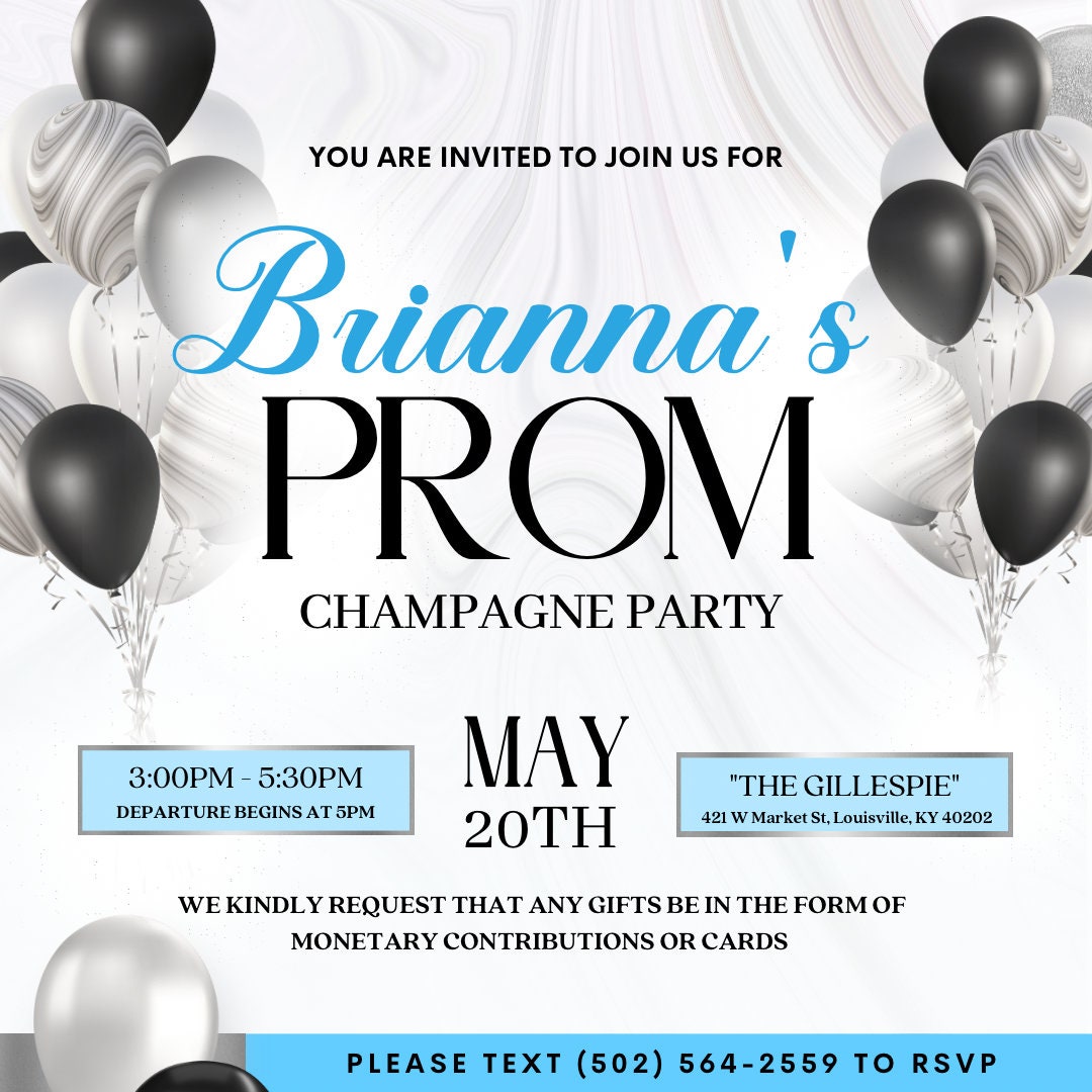 Canva Prom Send off Invitation Flyer/ DIY Black and White Balloon Flyer ...