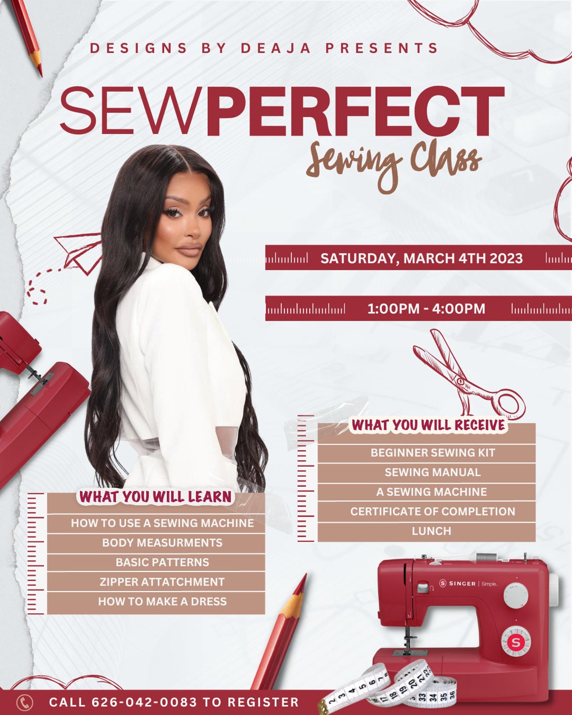 Canva Sewing Class Flyer Editable Sewing Machine Course E-flyer ...