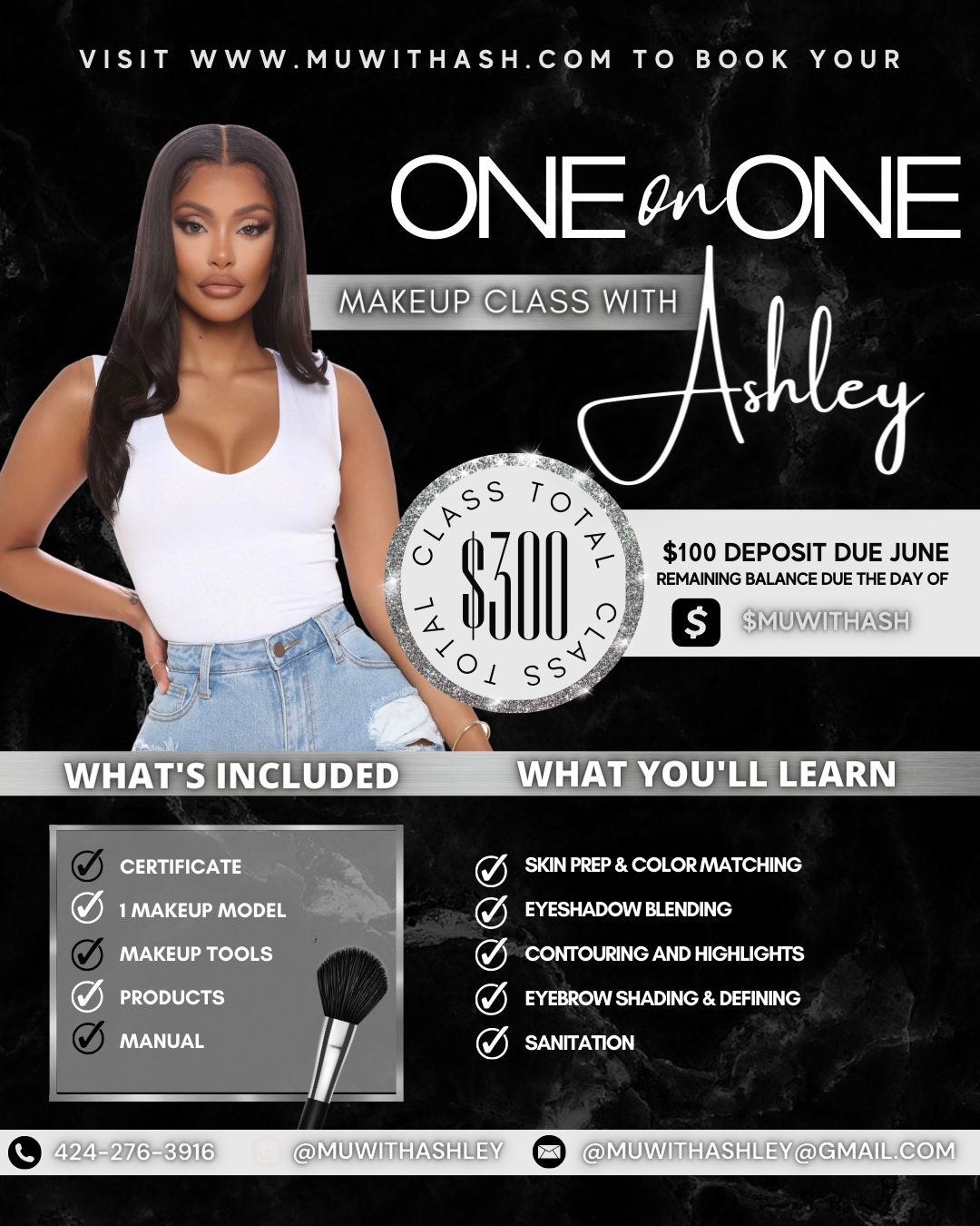 Canva Makeup Class Flyer Template/ Editable Black Masterclass E-flyer ...