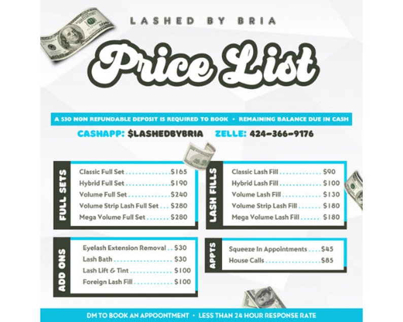 Canva Lash Tech Price List Template/ Editable Hair Prices - Etsy