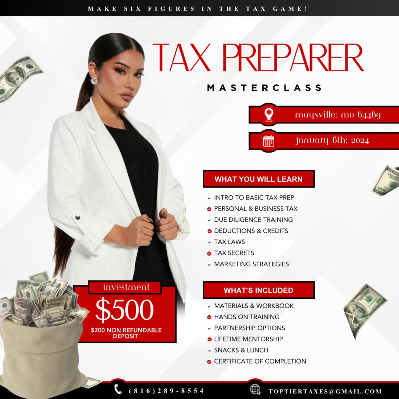 Canva Tax Preparer Masterclass Flyer Tax Prep Course Flyer Editable DIY ...