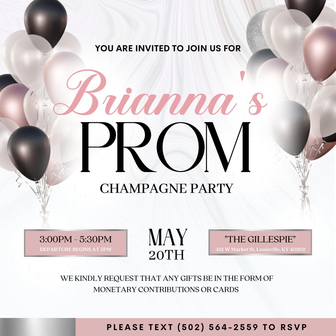 Canva Champagne Party Invitation/ DIY Pink and White Prom Send off ...