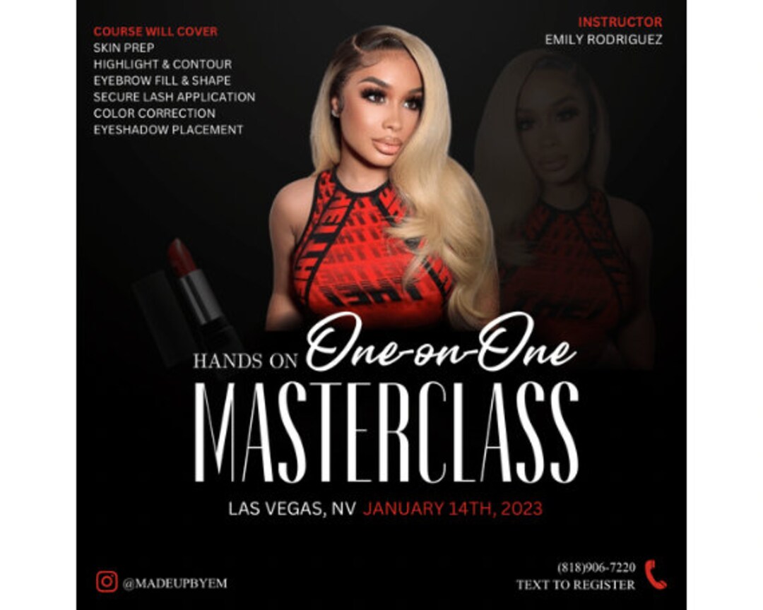 Canva 1on1 Makeup Flyer/ Black Makeup Masterclass E-flyer Template/ MUA & Hair Course Flyer ...