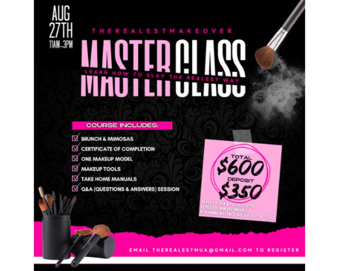 Canva Makeup Artist Master Class Flyer Template DIY 1on1 Makeup ...