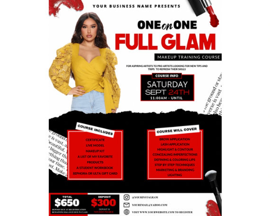 Canva Makeup Course Flyer/ DIY Hair Class E-flyer Template/black & White Cosmetics Flyer ...