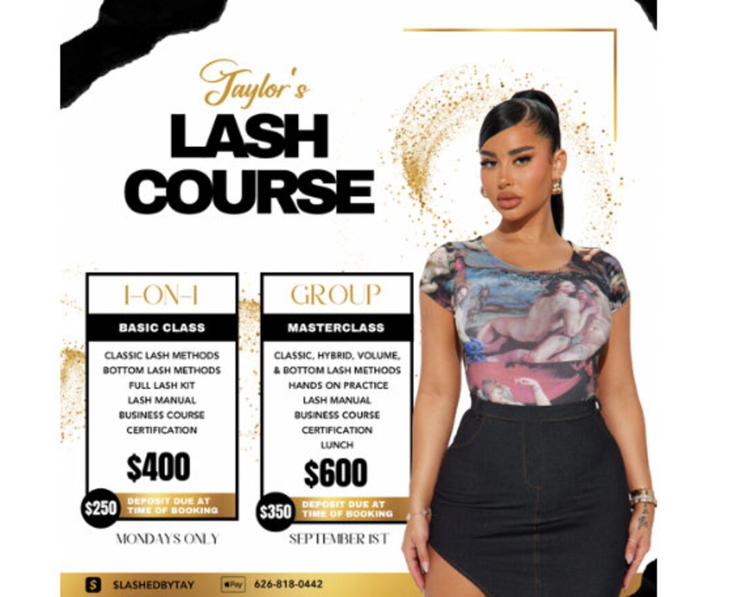 Canva Lash Refresher Course Flyer/ Black White & Gold Lash Training Flyer Template/ DIY IG Hair ...