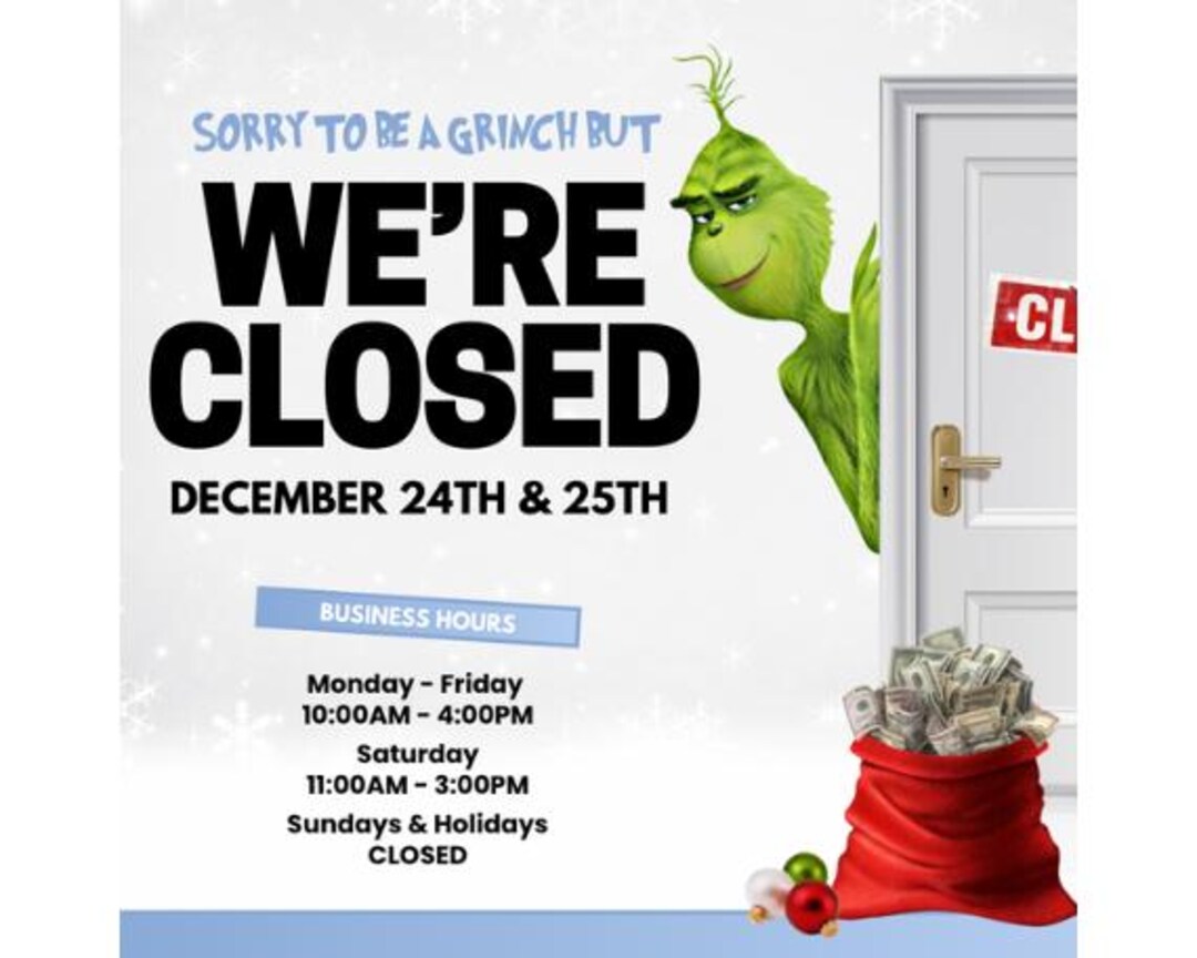 Canva We're Closed Grinch Flyer Template Editable Christmas Grinch ...