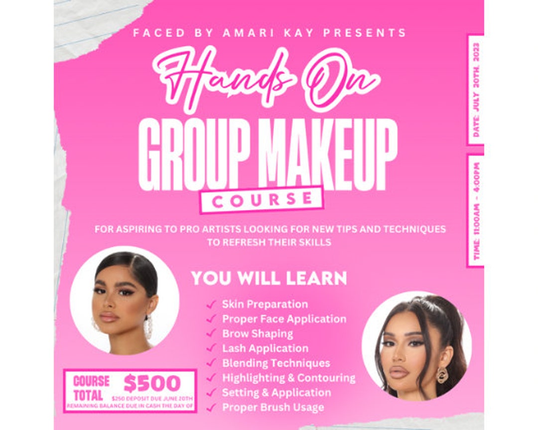 Canva Hands on Makeup Class Flyer Template/ Pink & White MUA Course Flyer/ Digital Pink Group ...