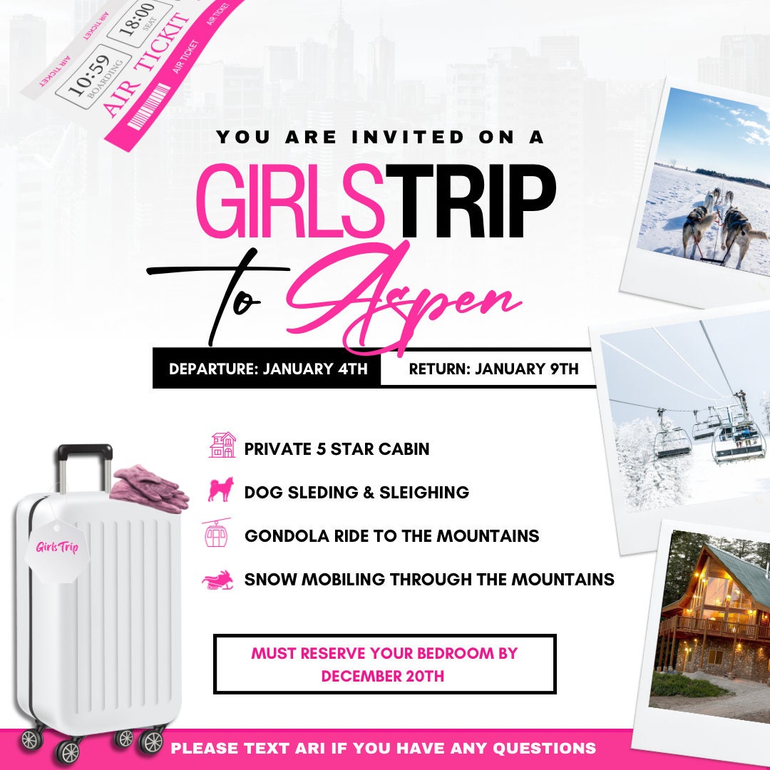 Canva Girls Getaway Trip Flyer/ DIY Digital Vacation Flyer Template ...
