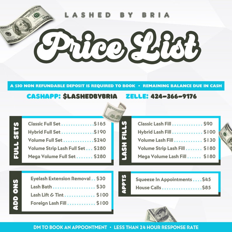 Canva Lash Tech Price List Template/ Editable Hair Prices - Etsy