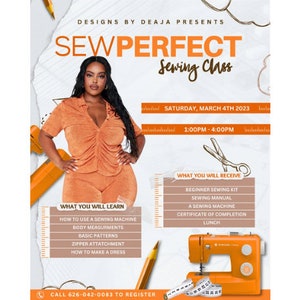 Canva Sewing Class Flyer/ Orange Sewing Machine Course E-flyer Template ...