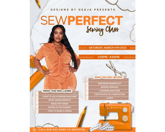 Canva Sewing Class Flyer/ Orange Sewing Machine Course E-flyer Template ...