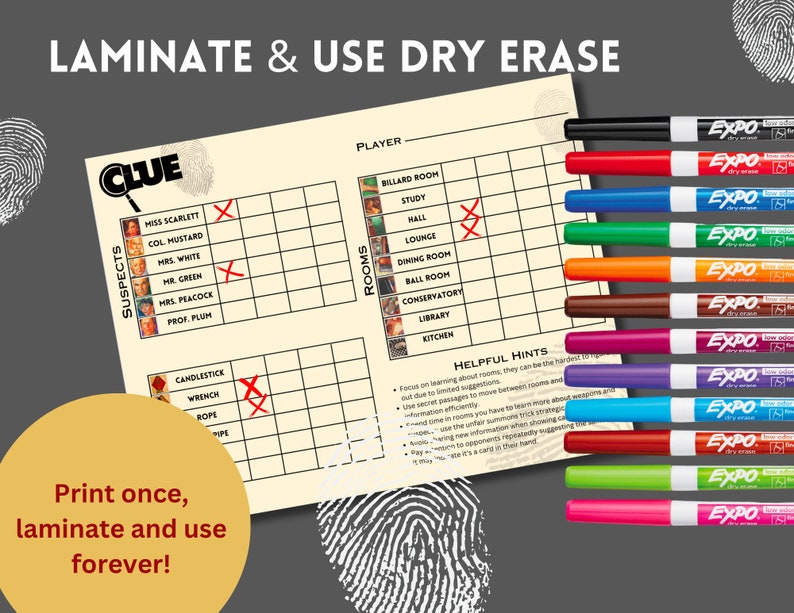Clue Mystery Murder Refill Score Cards and Laminate Template - Etsy