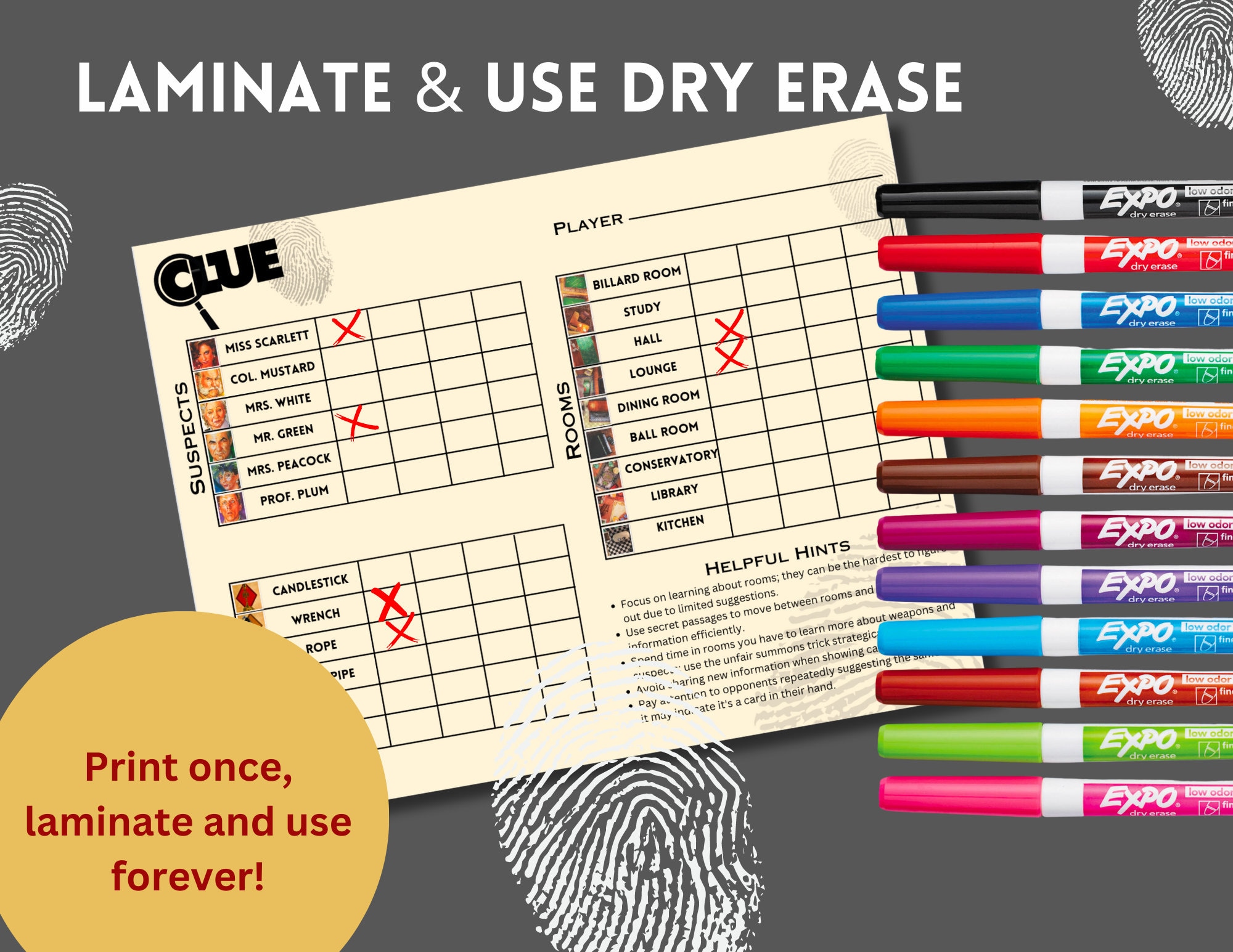 Clue Mystery Murder Refill Score Cards and Laminate Template - Etsy