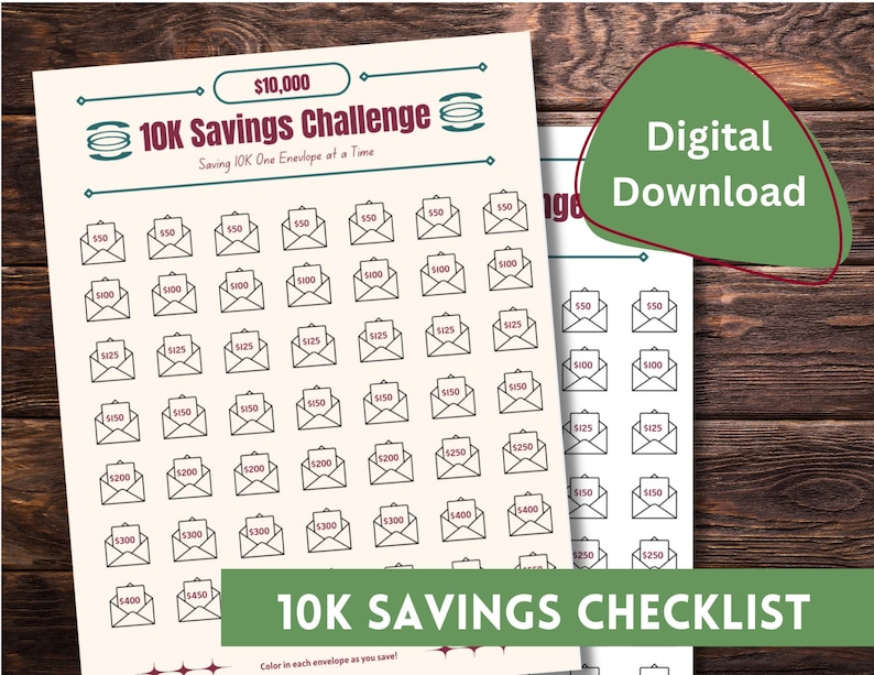 10,000 Saving Tracker - Save 10k Printable PDF L 2 Money Saving Options ...