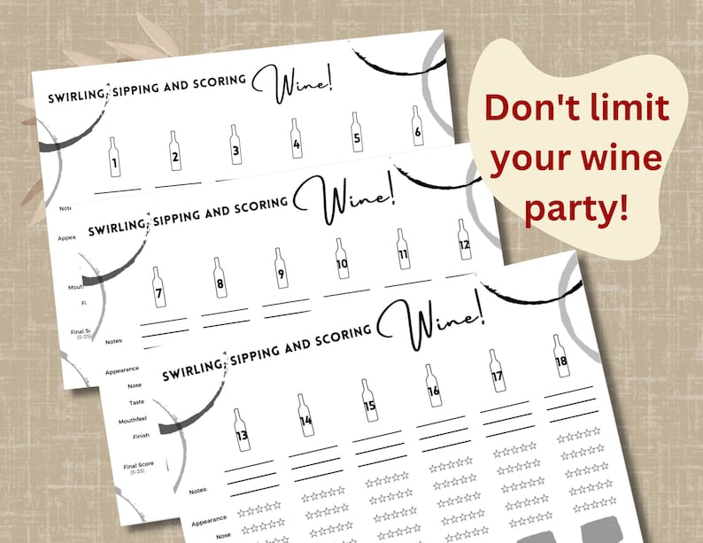 Wine Tasting Card - Download - Perfect for Next Wine Party - Etsy