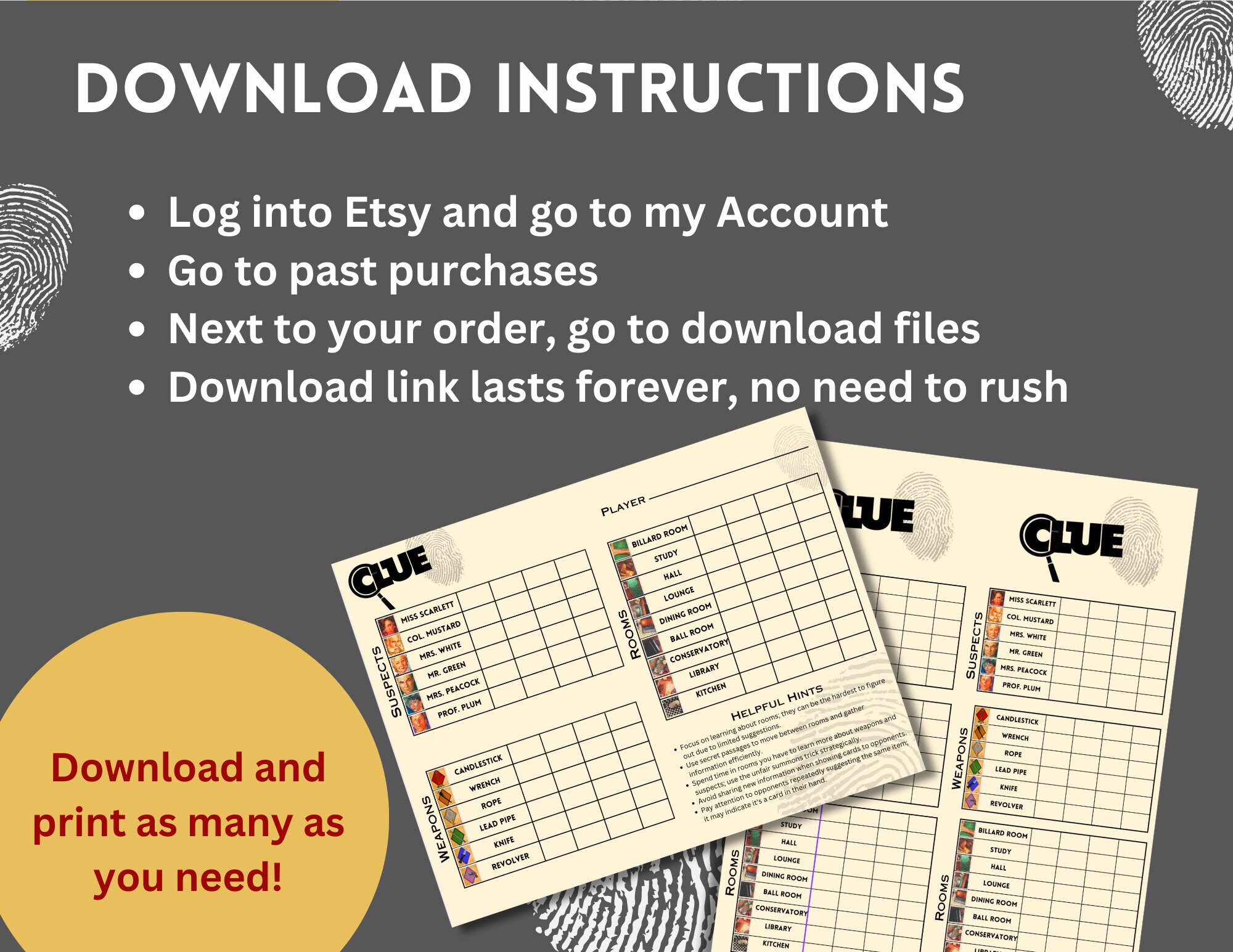 Clue Mystery Murder Refill Score Cards and Laminate Template - Etsy