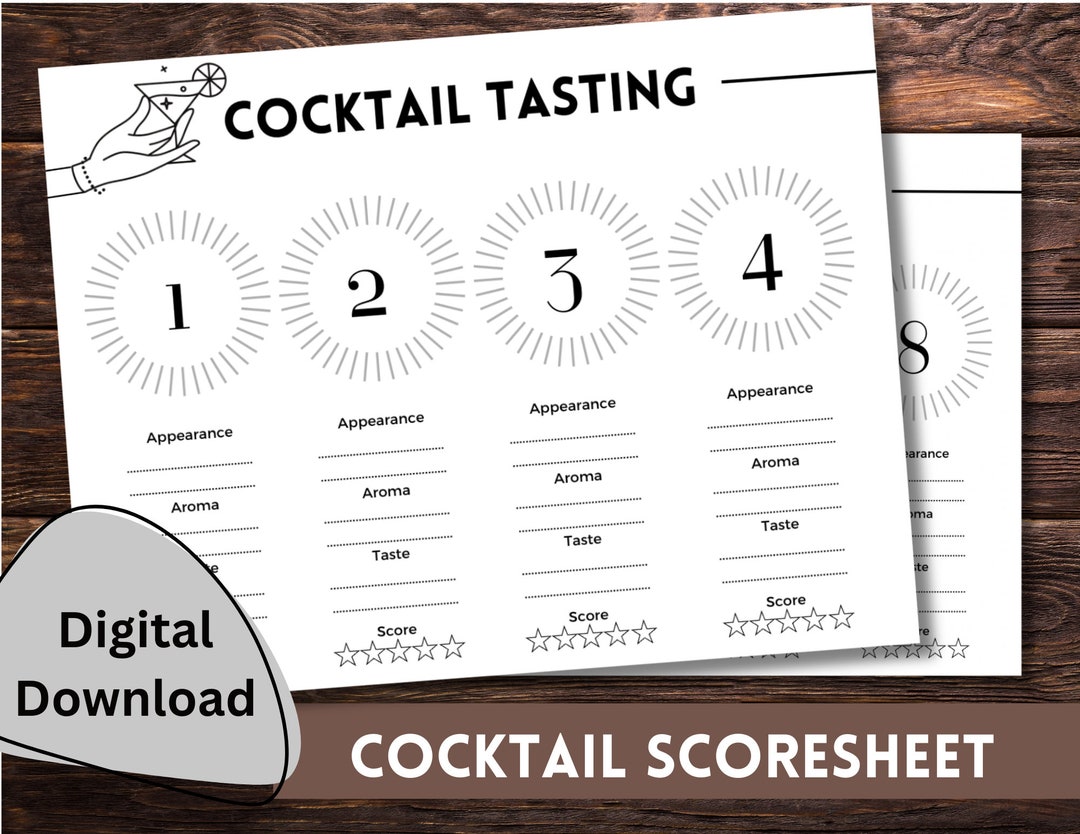 Printable Cocktail Tasting Scorecard - Download - Great for Parties and ...