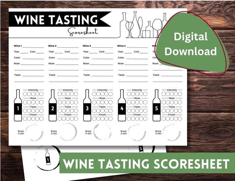 Printable Wine Tasting Card - Download - Great for Blind Wine Tasting ...