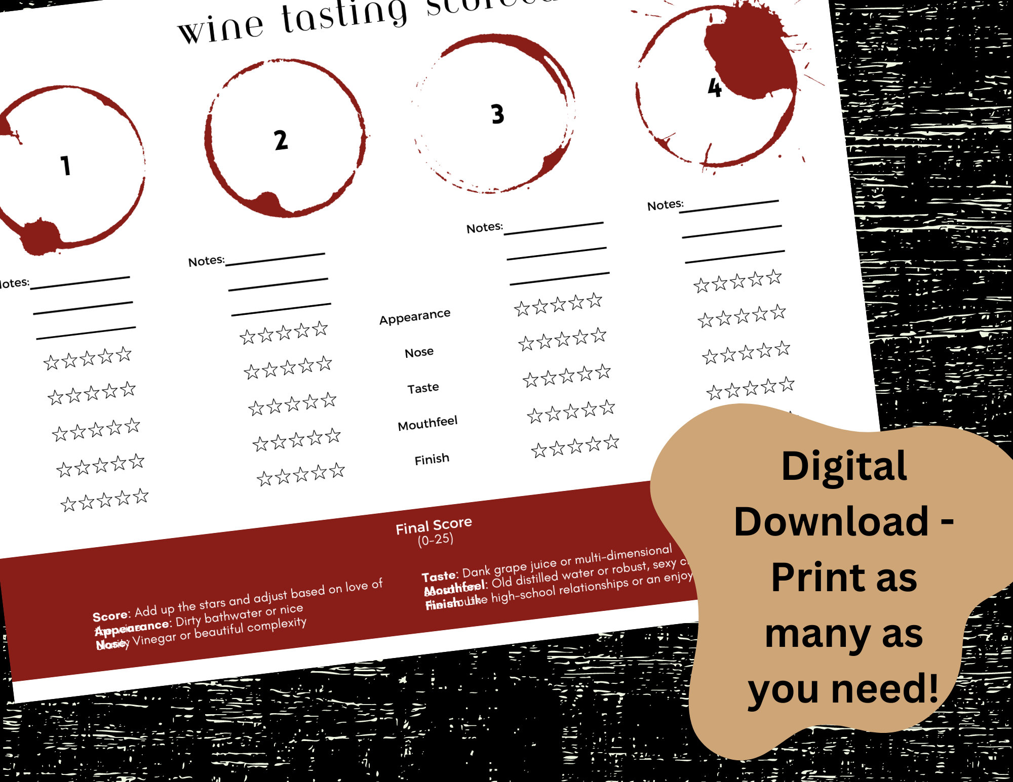 Blind Wine Tasting Scorecard - Fun Party Games - Color Download - Etsy