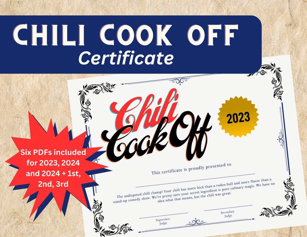 Chili Cook Off Winner Certificate Instant Download For 2023 2024 And