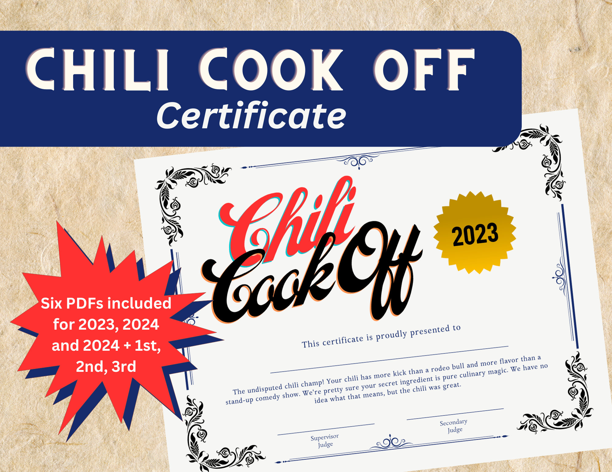 Chili Cook off Winner Certificate - Instant Download for 2023, 2024 and ...