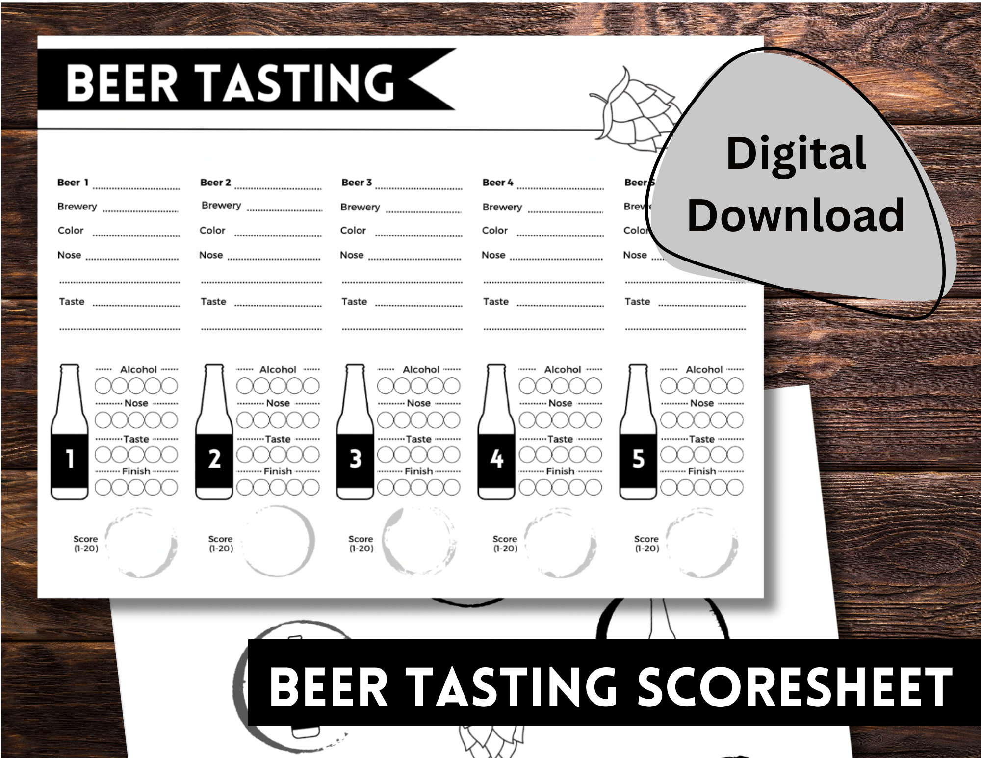 Printable Beer Tasting Card - Download - Great for Parties, Fishing ...