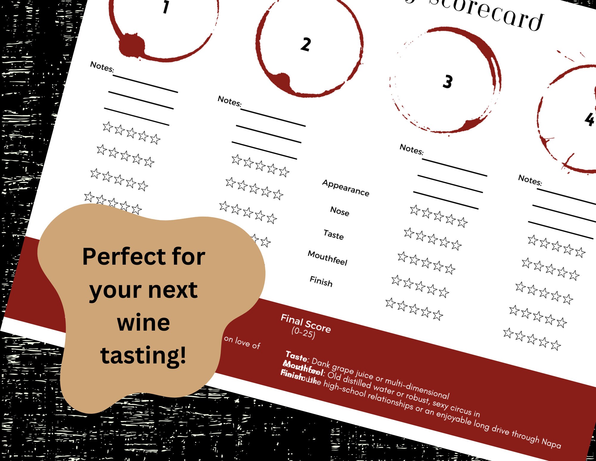 Blind Wine Tasting Scorecard - Fun Party Games - Color Download - Etsy