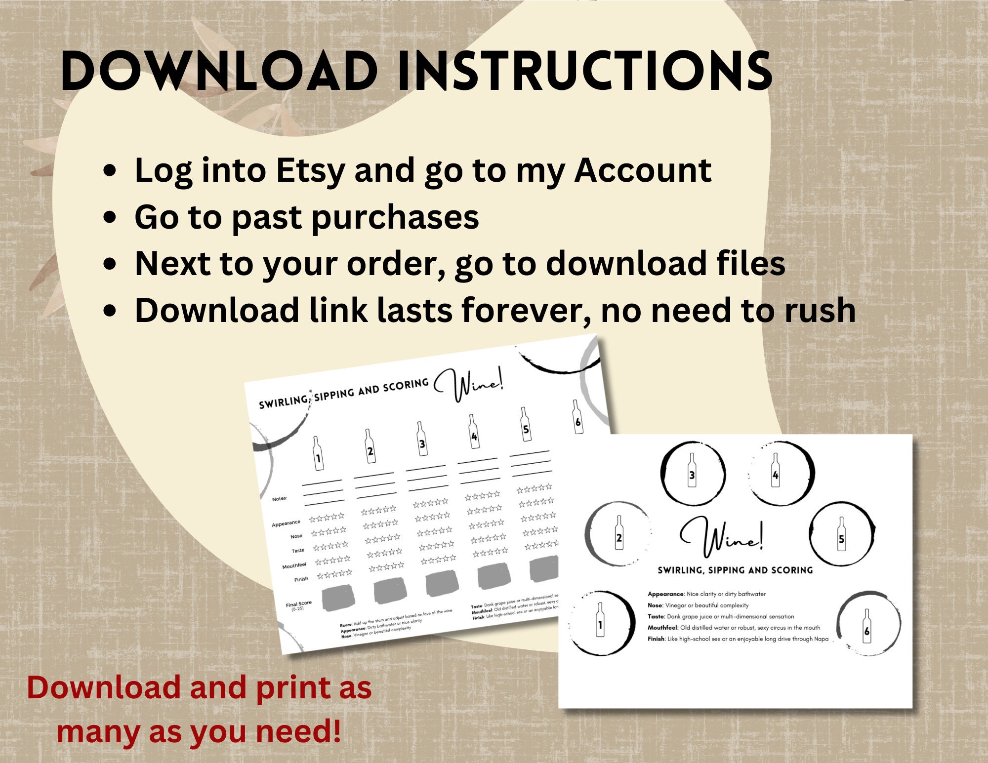 Wine Tasting Card - Download - Perfect for Next Wine Party - Etsy