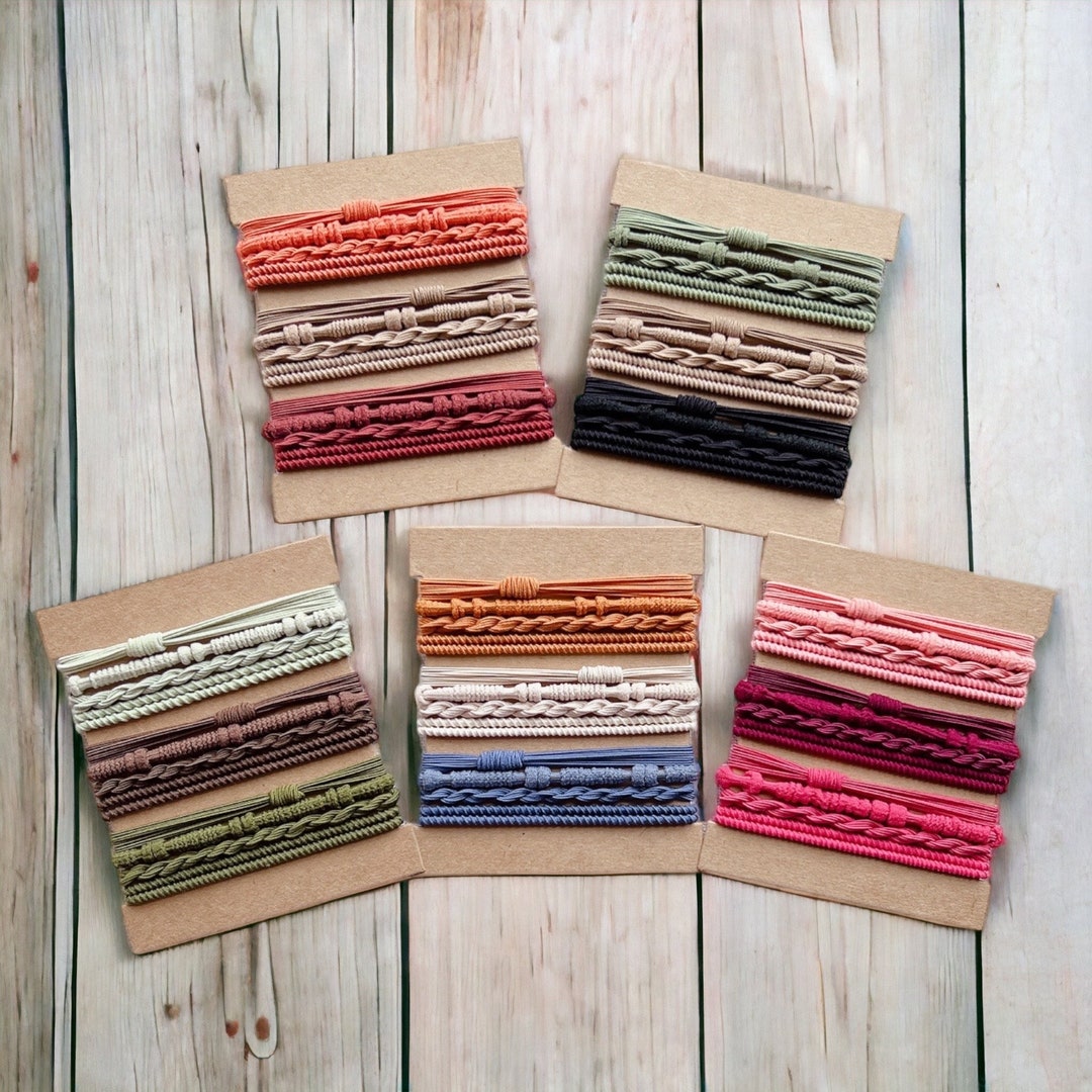 Set of 12, Boho Band Hair Tie Bracelets, Elastic Hair Bands, Ponytail ...