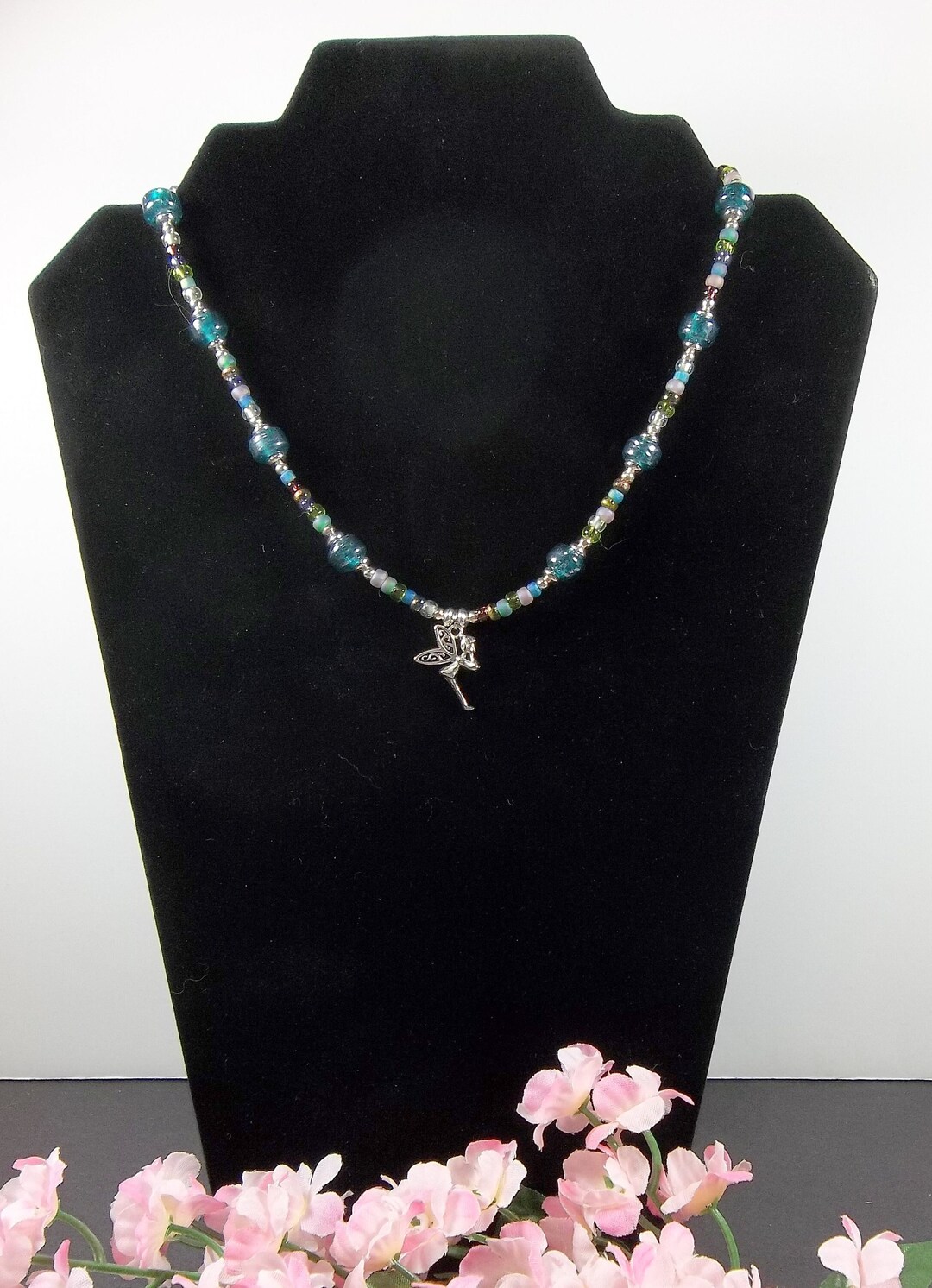Fairy Pixie Sprite Sylph Teal Glass & Silvertone Beaded Necklace - Etsy