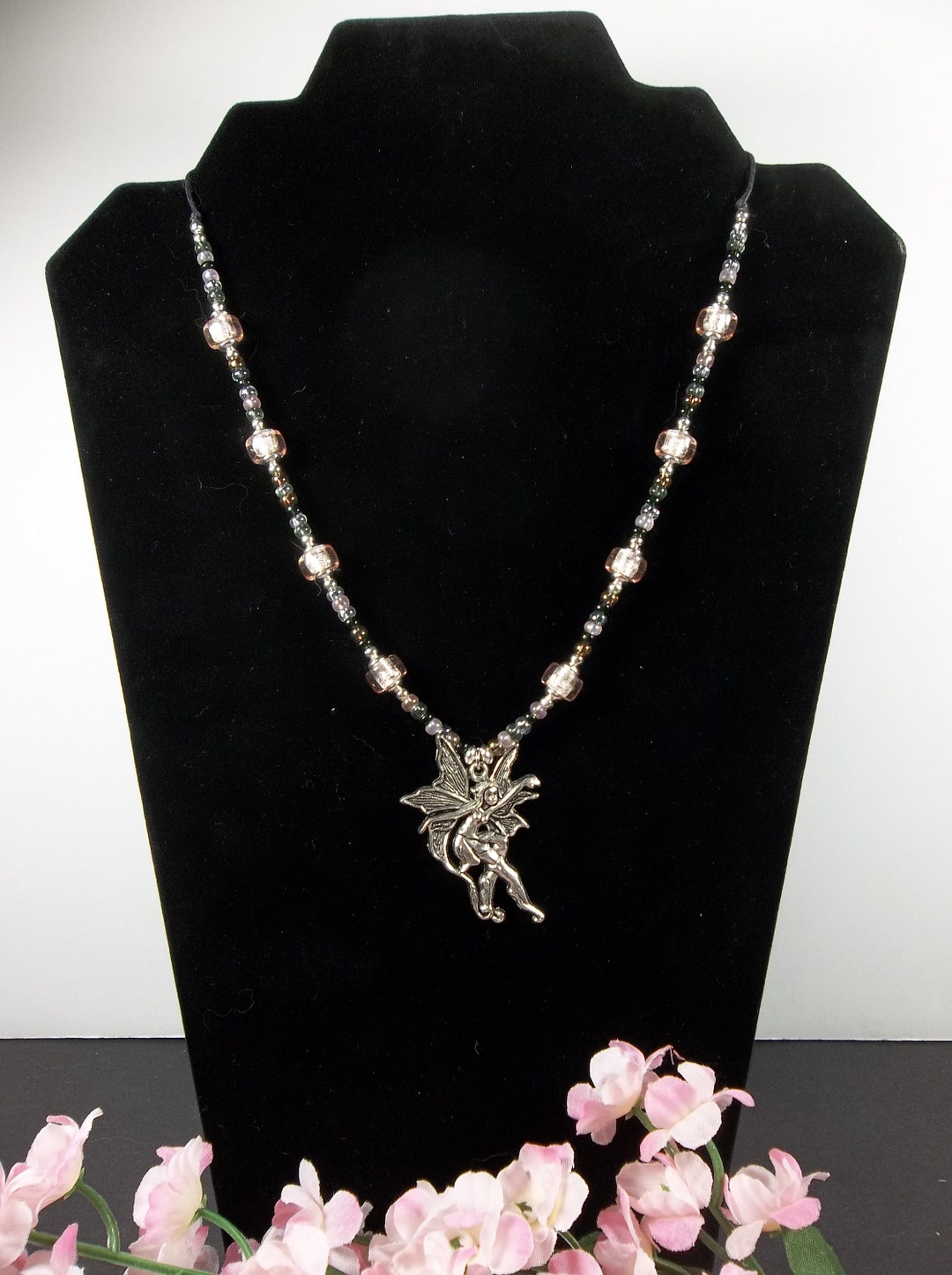 Large Fairy Pixie Sprite Sylph Peach & Green Glass With Silvertone ...