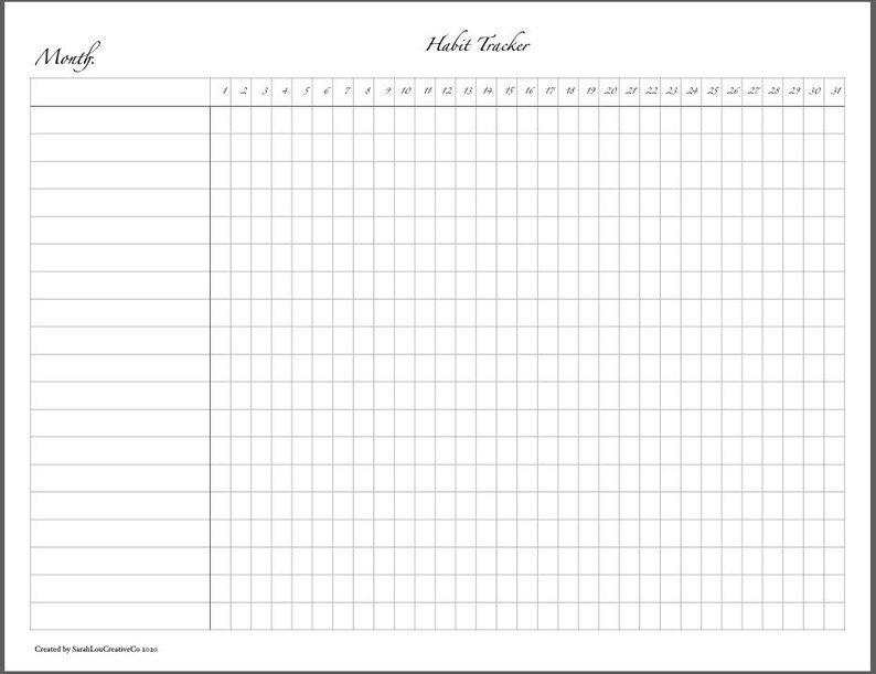 Monthly Habit Tracker - 2 Designs / Digital Download / Track Your ...