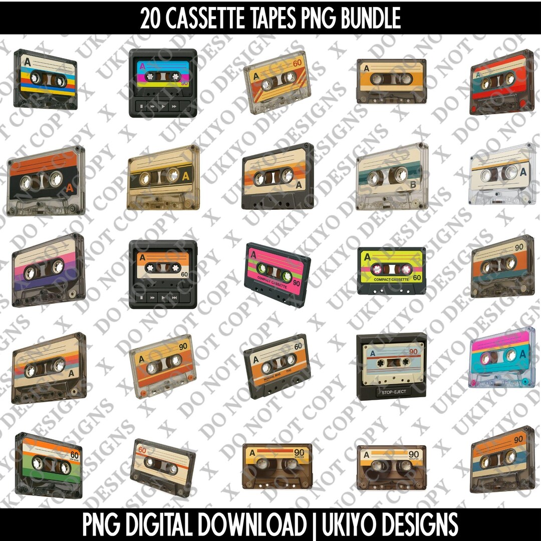 20 Retro Cassette Tape PNG Bundle, Vintage Music Pngs, Mixtape Clipart ...