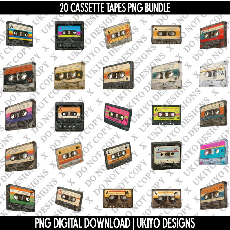 Retro Cassette Tape PNG Bundle, 90s Mixtape Clipart (digital Download ...
