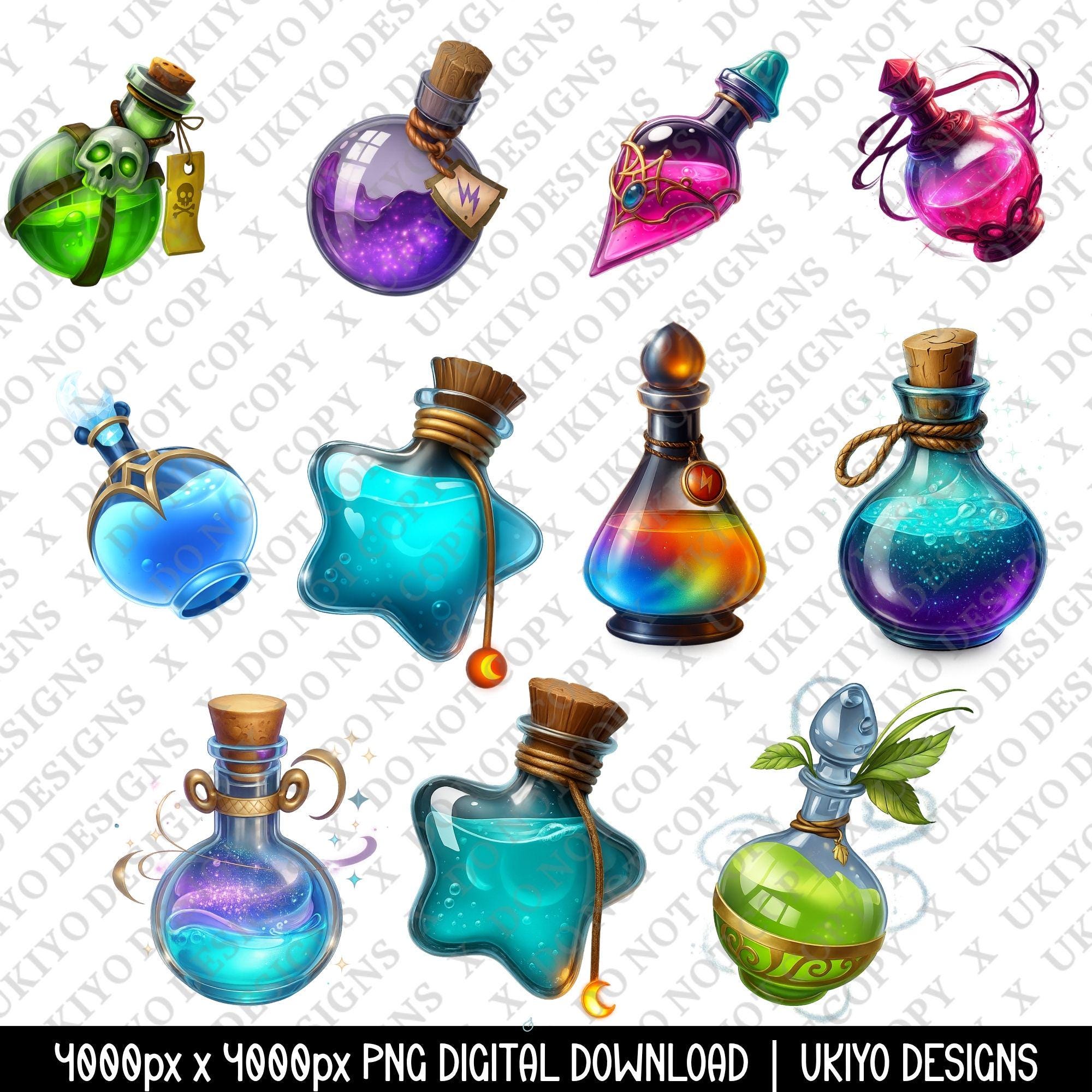 35 Poison PNG Bundle for Sublimation, Colorful Potion Bottle Clipart ...