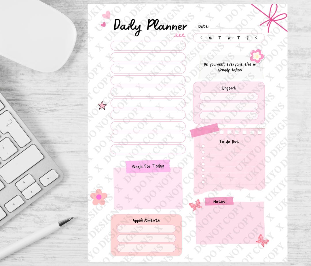 Cute Pink Daily Planner Page Printable, Kawaii Pastel PDF, To-do List ...