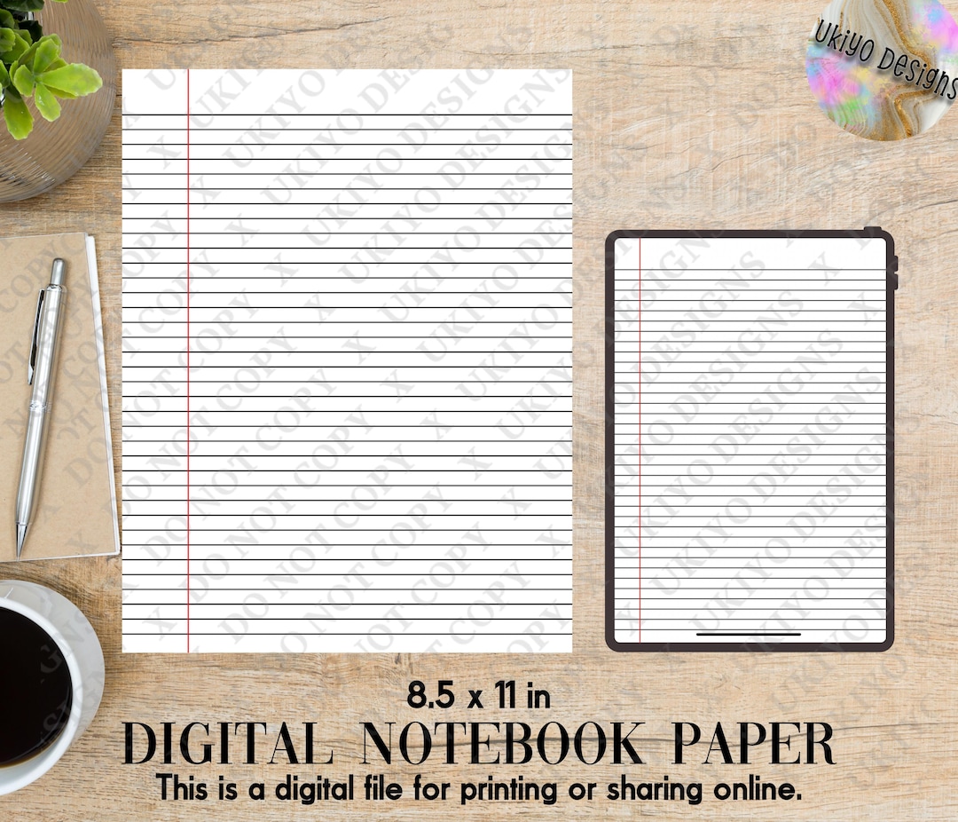 Lined Notebook Paper Printable, College Ruled Template, Digital Loose ...