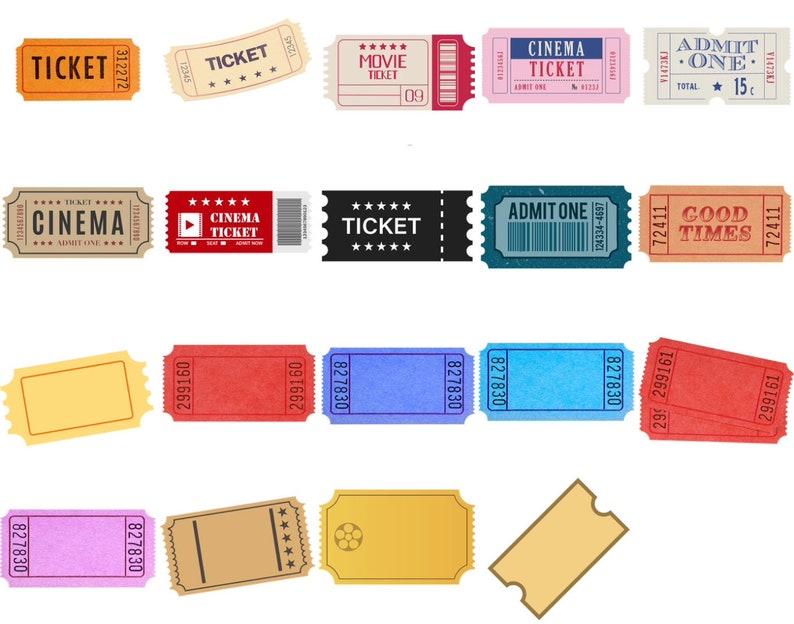 40 Images: Movie Tickets Clipart/png Bundle, Digital Download, Instant Download, Ukiyo Designs ...