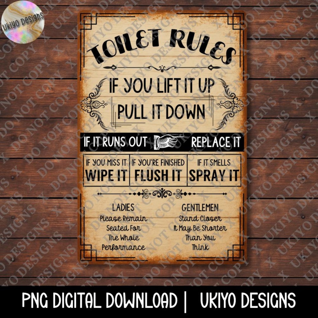 Funny Bathroom Rules Print Set, Restroom Humor Wall Art (PNG Digital ...