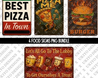 Vintage Diner Food Sign PNG Bundle | Retro Kitchen Clipart for ...