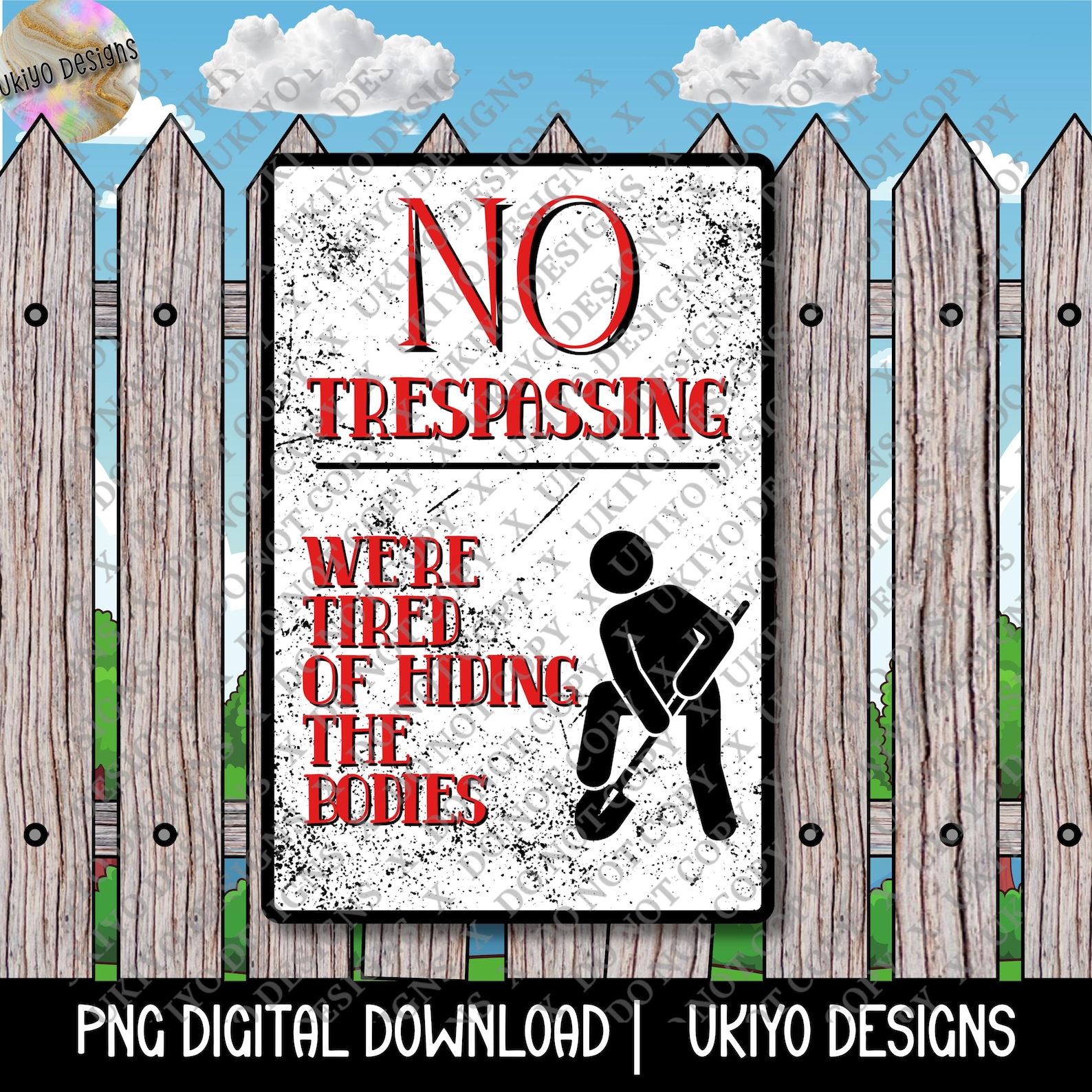 5 No Trespassing PNG Bundle, Funny Yard Sign Set, Horror Warning Art ...