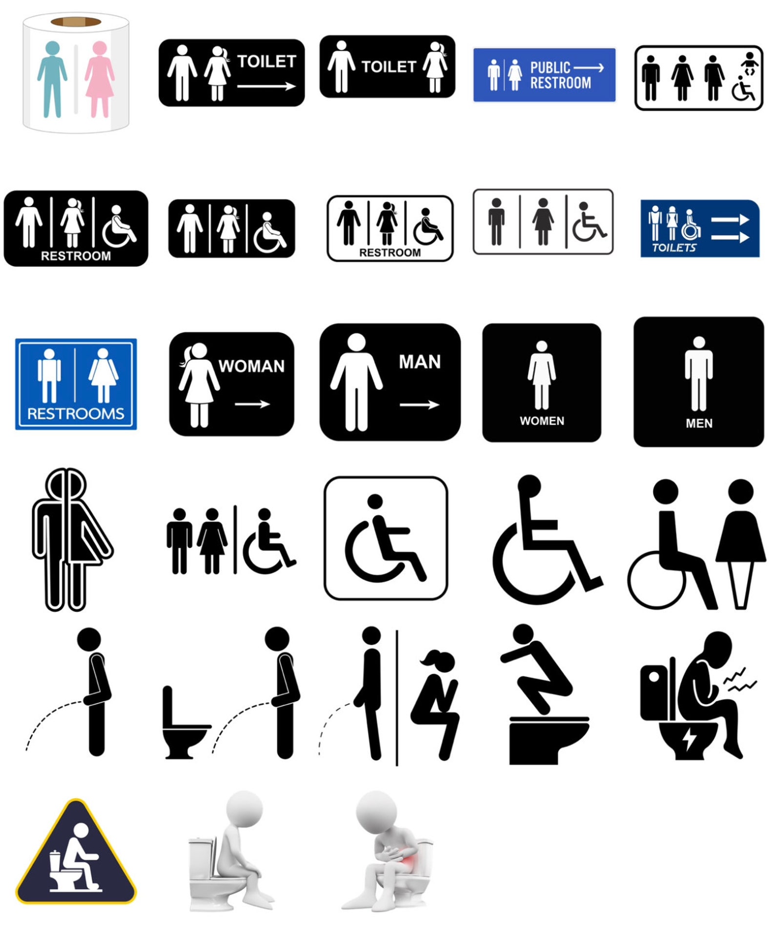 55 Images: Restroom Signs, Bathroom Signs, Clipart/png Bundle, Digital ...