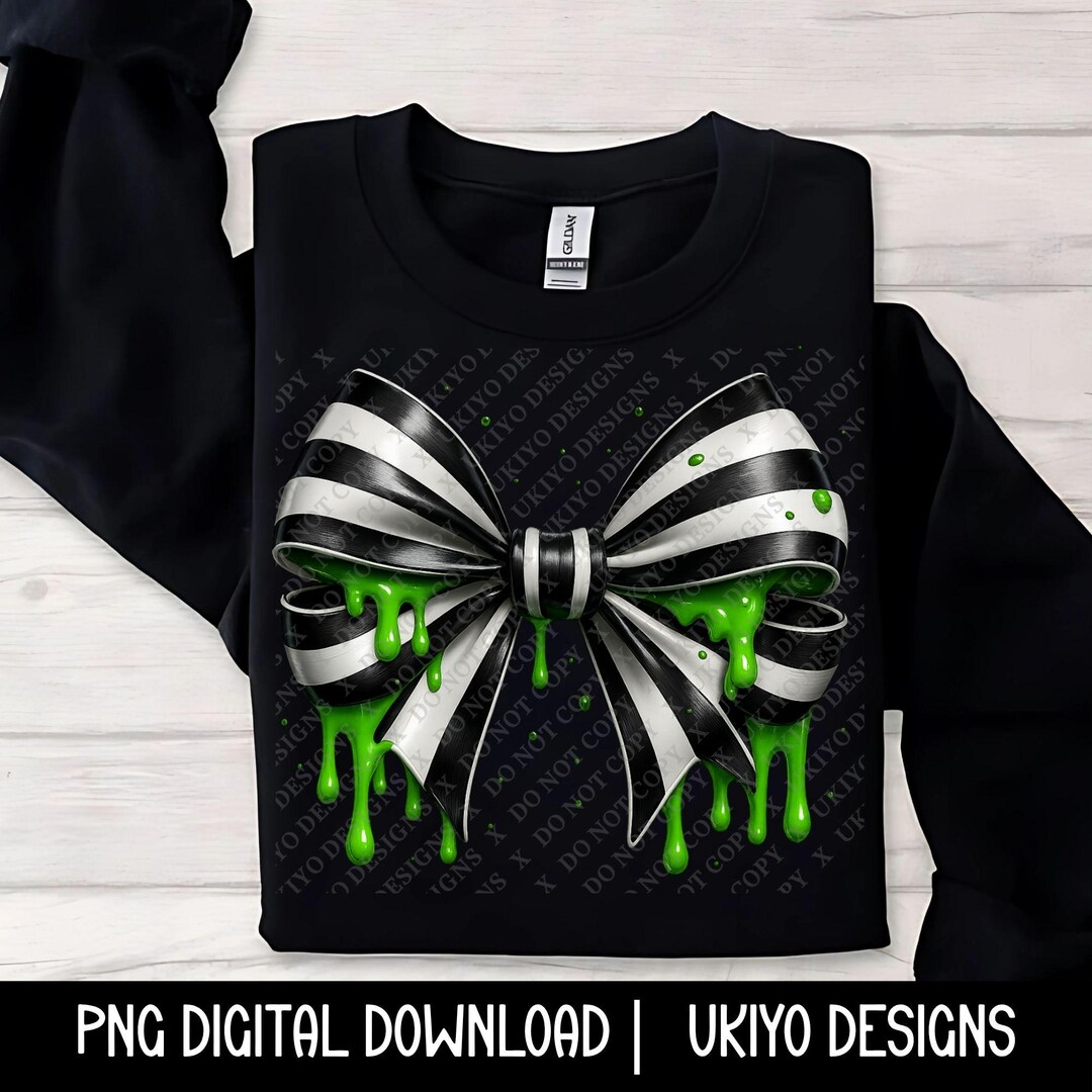 Black and White Striped Bow With Green Slime PNG | Creepy Cute ...